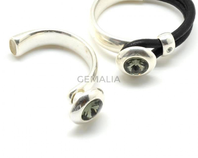 Zamak/Swarovski. Coin 20mm. Silver-Black Diamond. Inn.10x5mm.