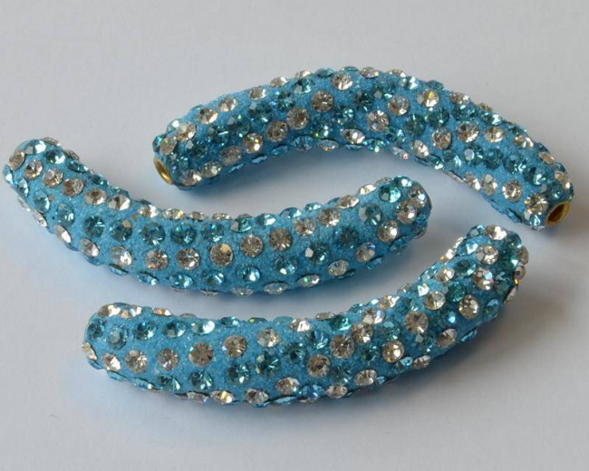 Resin/Metal/Rhinestone. Tube. 56x11mm. Blue-crystal. Inn.2.2mm.